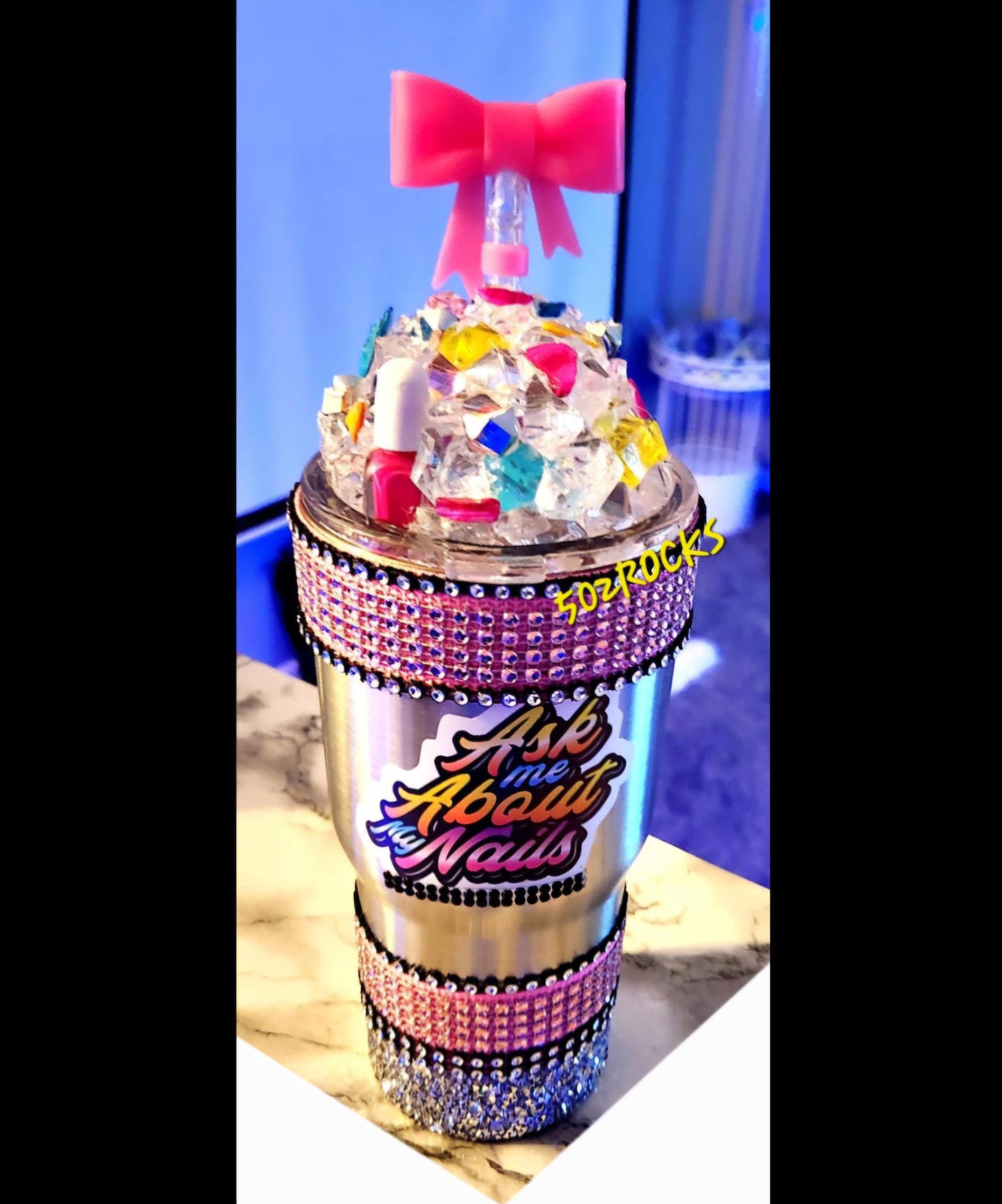Nail Tech 3D Tumbler: Pink Polish, Color-changing LED Ice Topper - Etsy