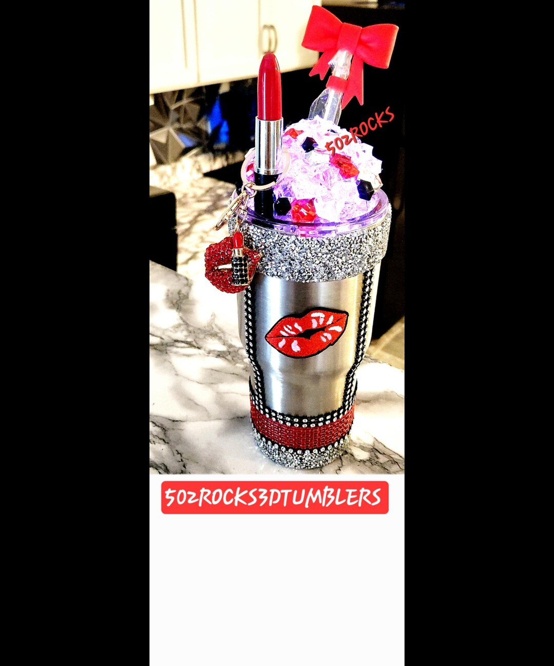 30oz Bling Kiss Lipstick Tumbler Light up Ice Stainless Steel Keeps ...