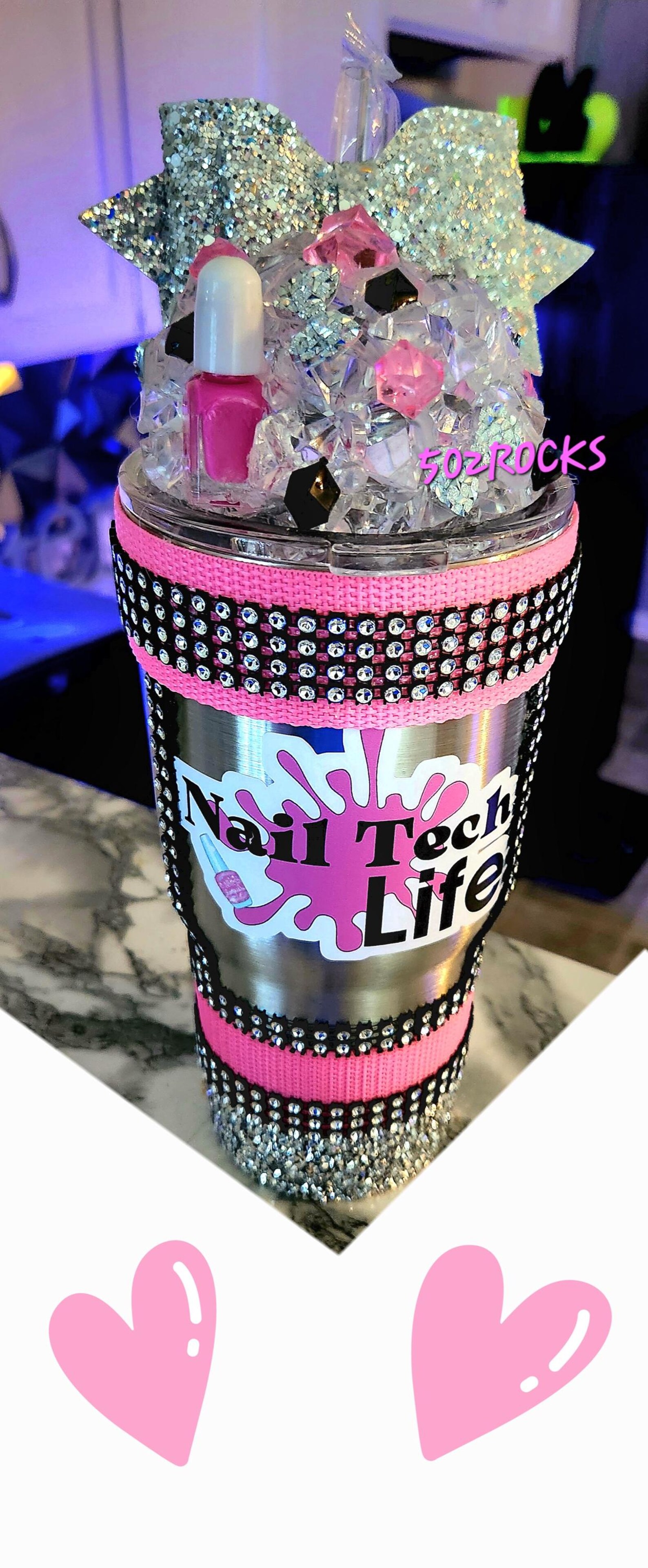 Nail Tech 3D Tumbler: Pink Polish, Color-changing LED Ice Topper - Etsy