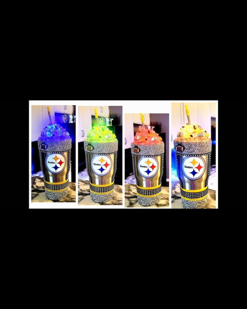Pittsburgh Steelers Tumbler: Crushed Ice, LED Light, Bling Trim - Etsy