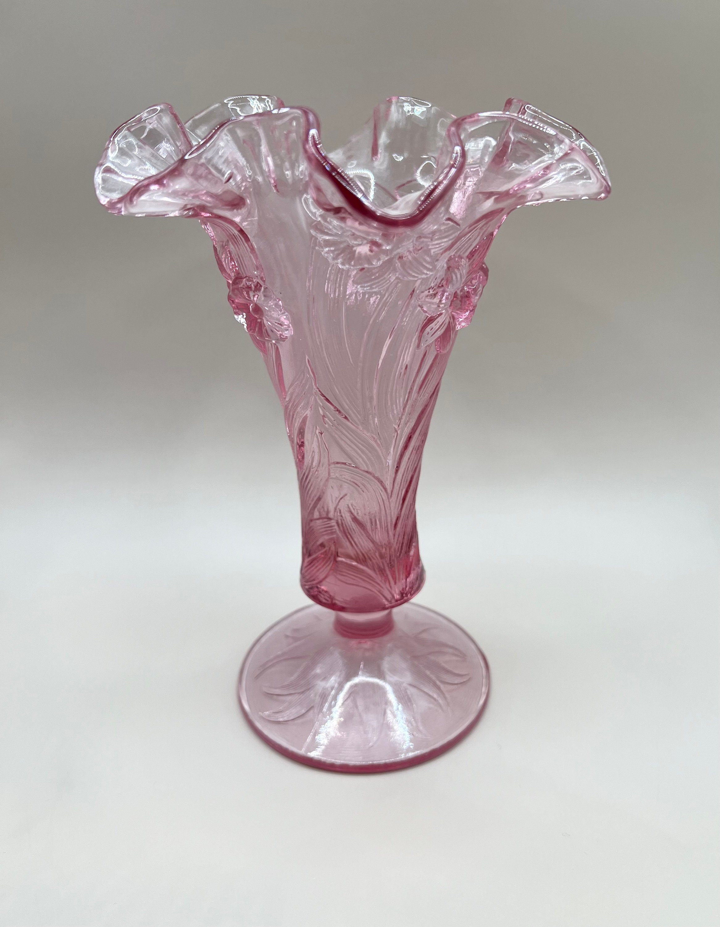 Vintage Fenton Rose Pink Daffodil Pattern Ruffled Edge Footed Vase - Etsy