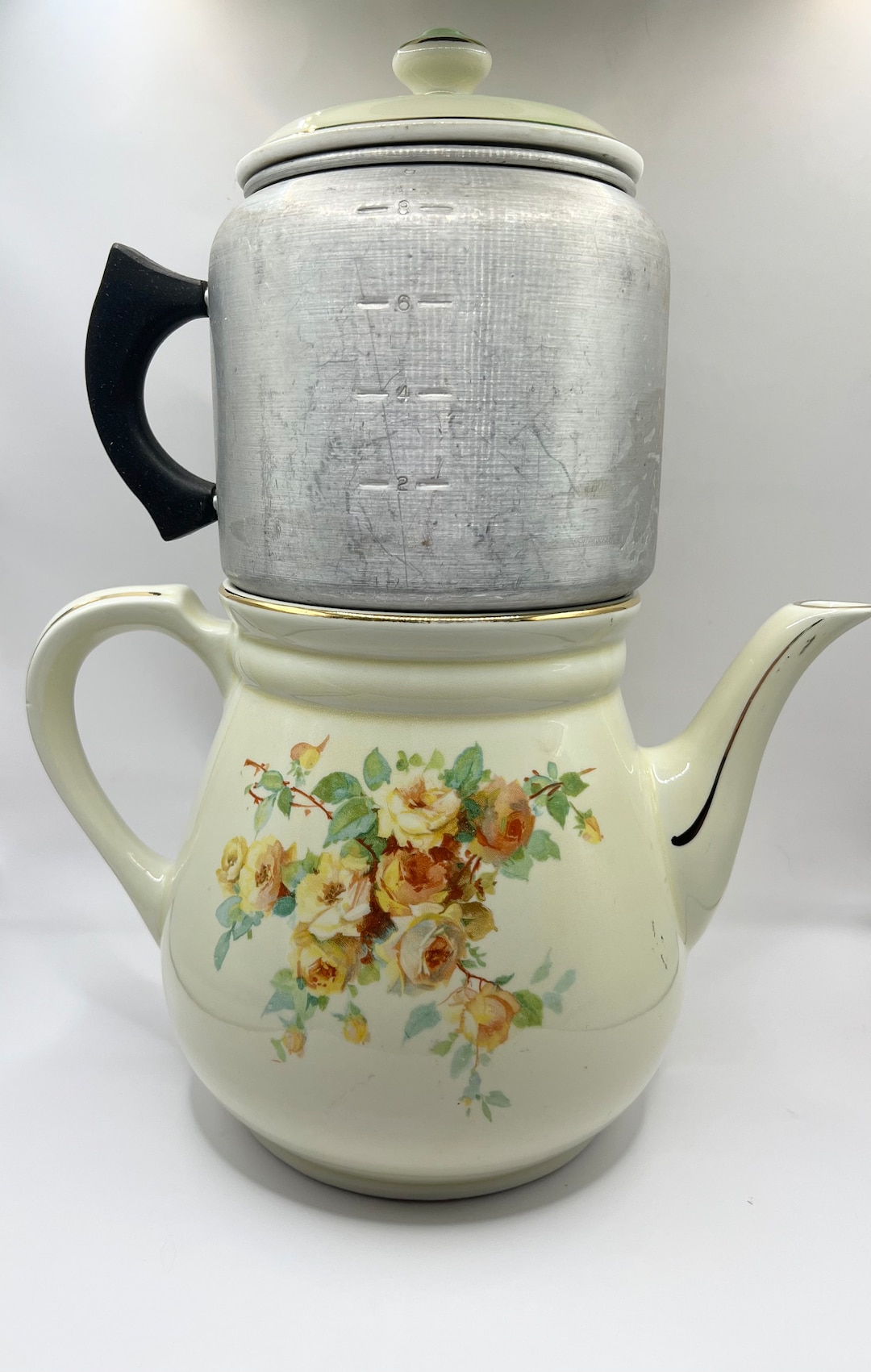 Vintage Halls Drip-o-lator Ceramic Coffee Pot With Yellow Roses - Etsy