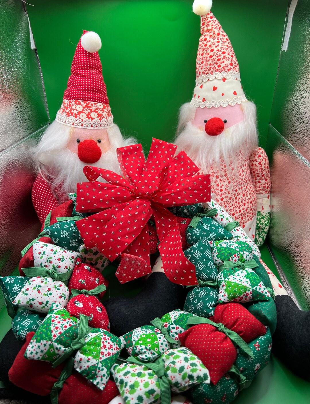 1980s Fabric Christmas Crafts Wreath and 2 Gnomes - Etsy