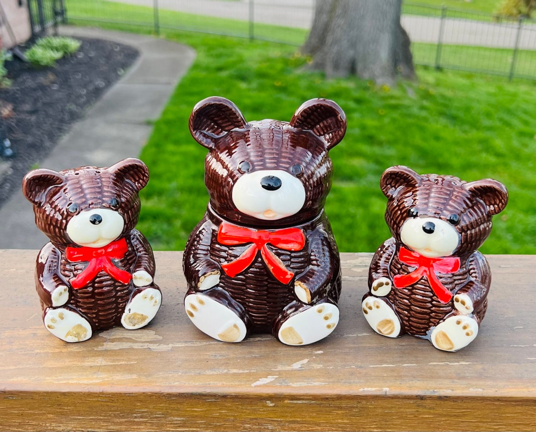 Otagiri Ceramic Basket Weave Bear Honey Pot and Salt and Pepper Shakers ...
