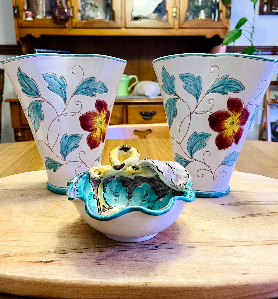 Pair of MCM Hand Painted Italian Vases - Etsy