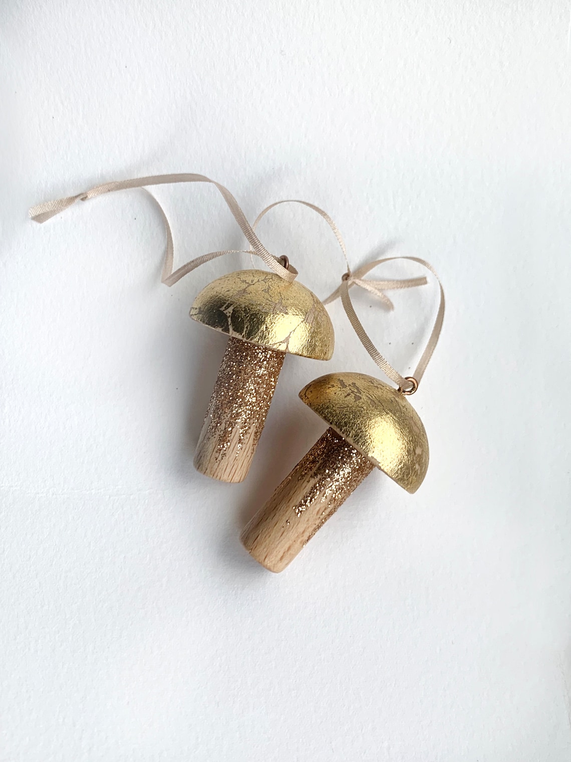 Set of 2 Handmade Mushroom Christmas Tree Ornaments - Wooden Mushroom ...