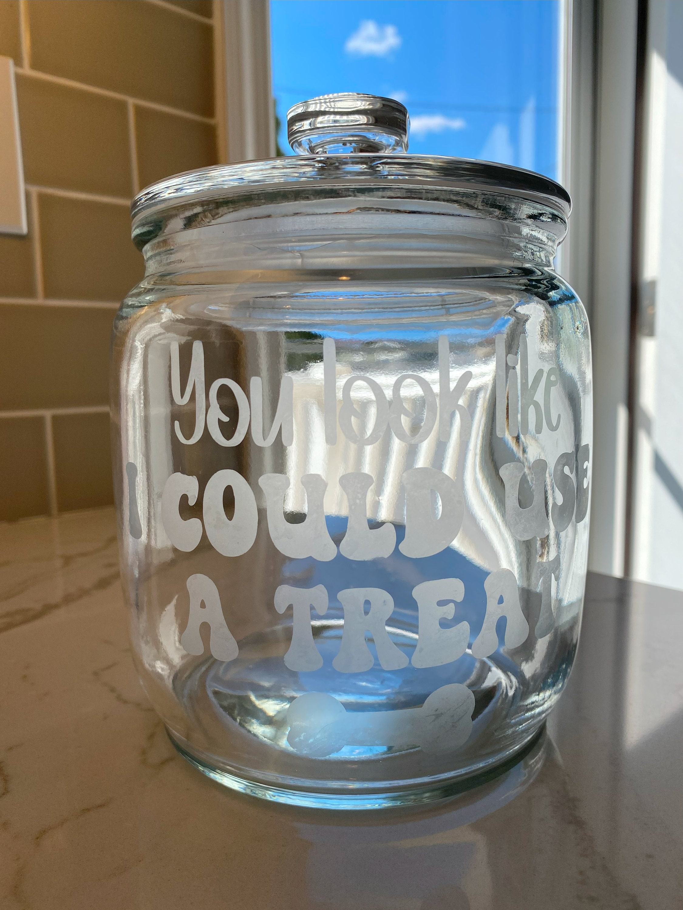 Glass Etched Dog Treat Jar- Cookie Jar- Treat Container- Treat ...