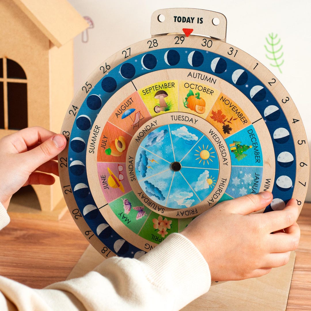Montessori Moon Phases Calendar Wooden Lunar Perpetual Calendar ...