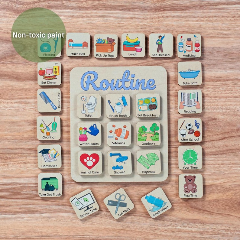 Magnetic Daily Routine Board for Kids: Montessori-inspired Wooden ...