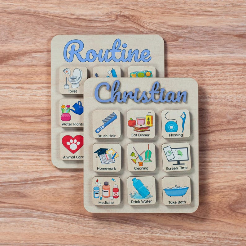 Magnetic Daily Routine Board for Kids: Montessori-inspired Wooden ...