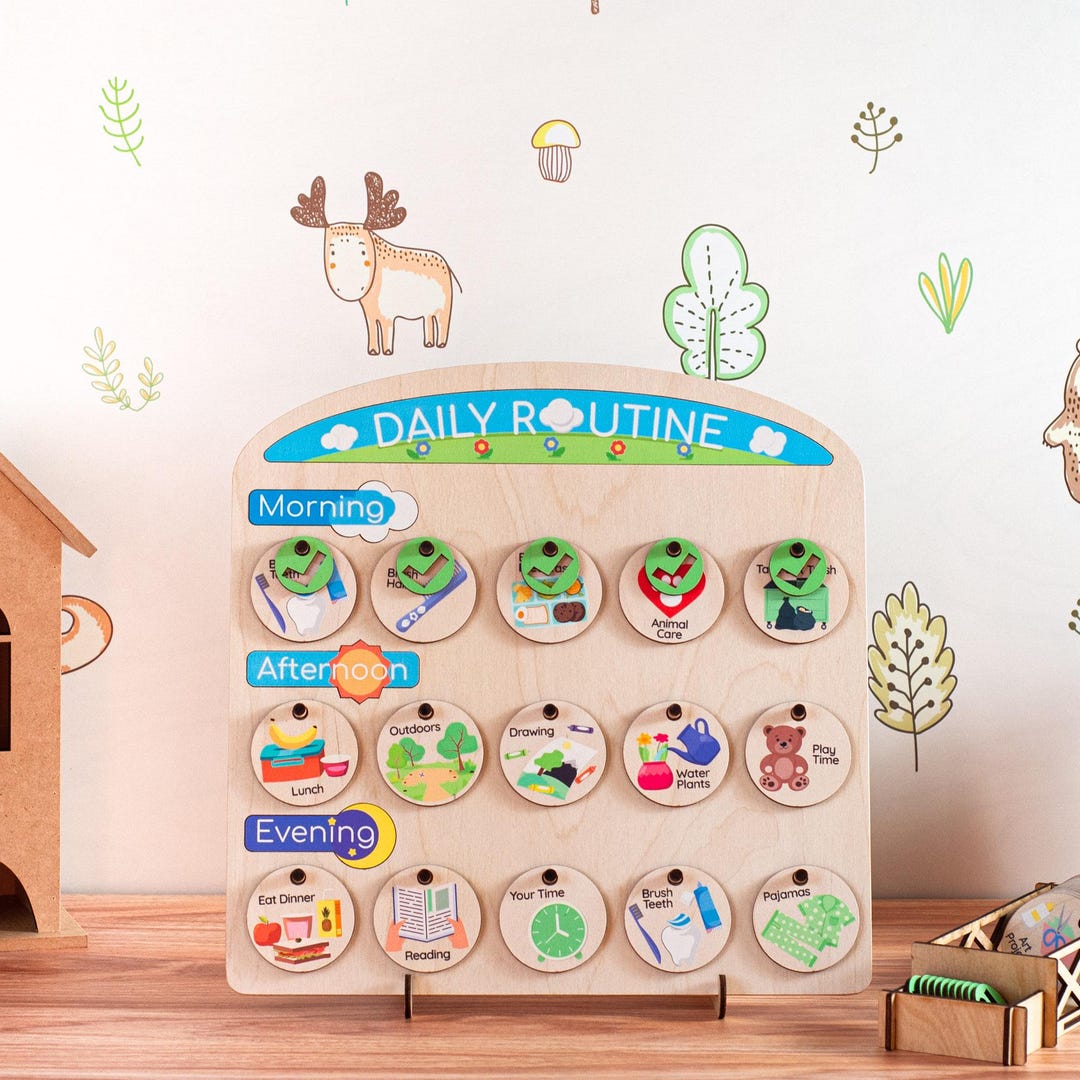 Montessori Calendar Daily Routine Chart Wooden Desk Calendar Kids Room ...