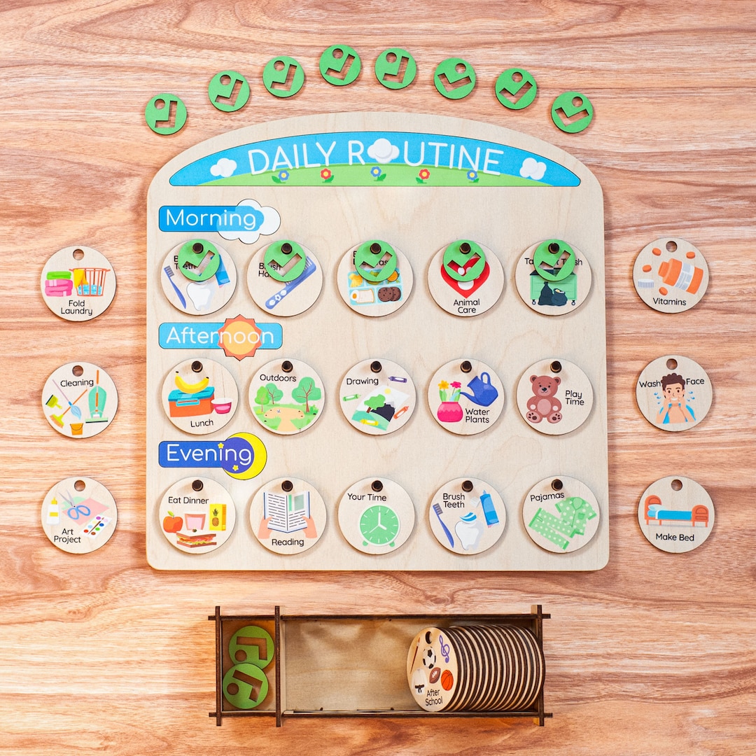 Wooden Activity Chart Educational Toy Learning Daily Schedule Calendar ...