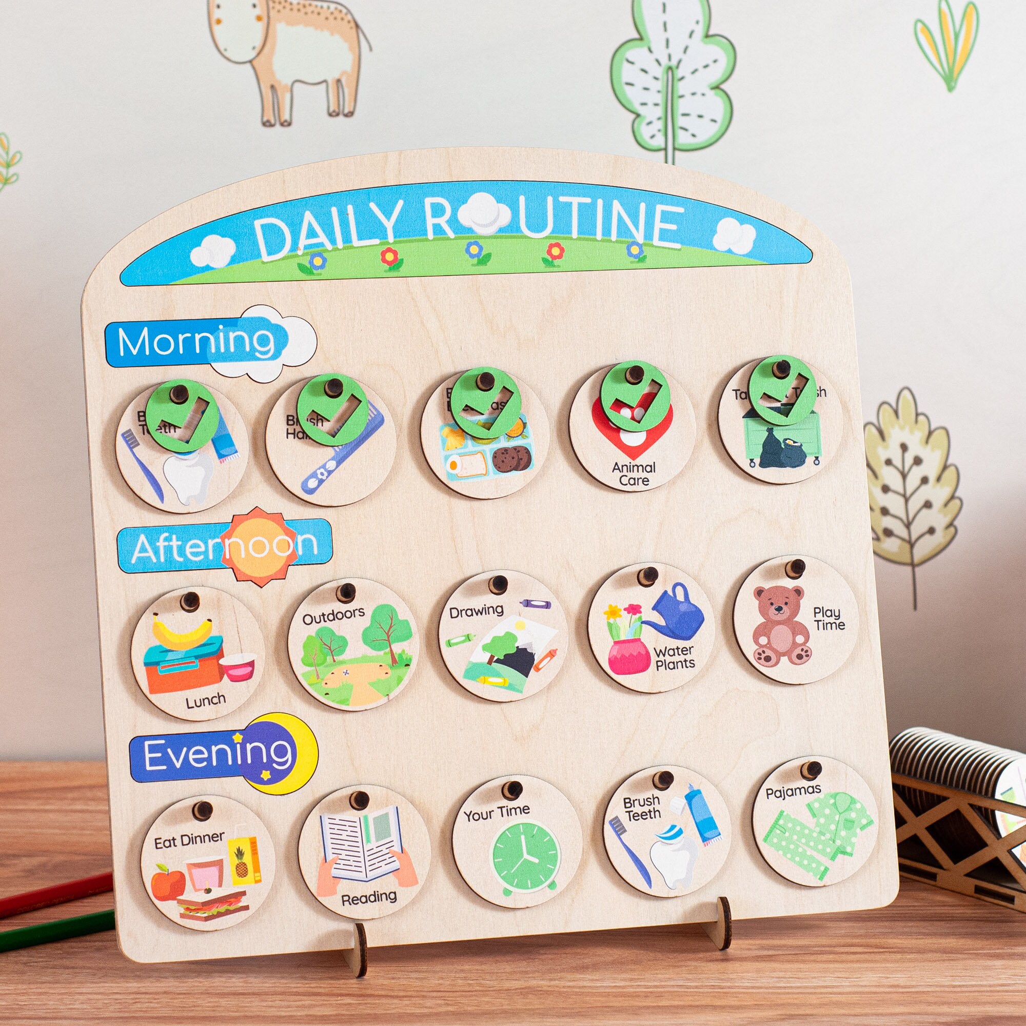 Kids Daily Planner Daily Routine Chart Montessori Wooden Toy Kids Daily ...