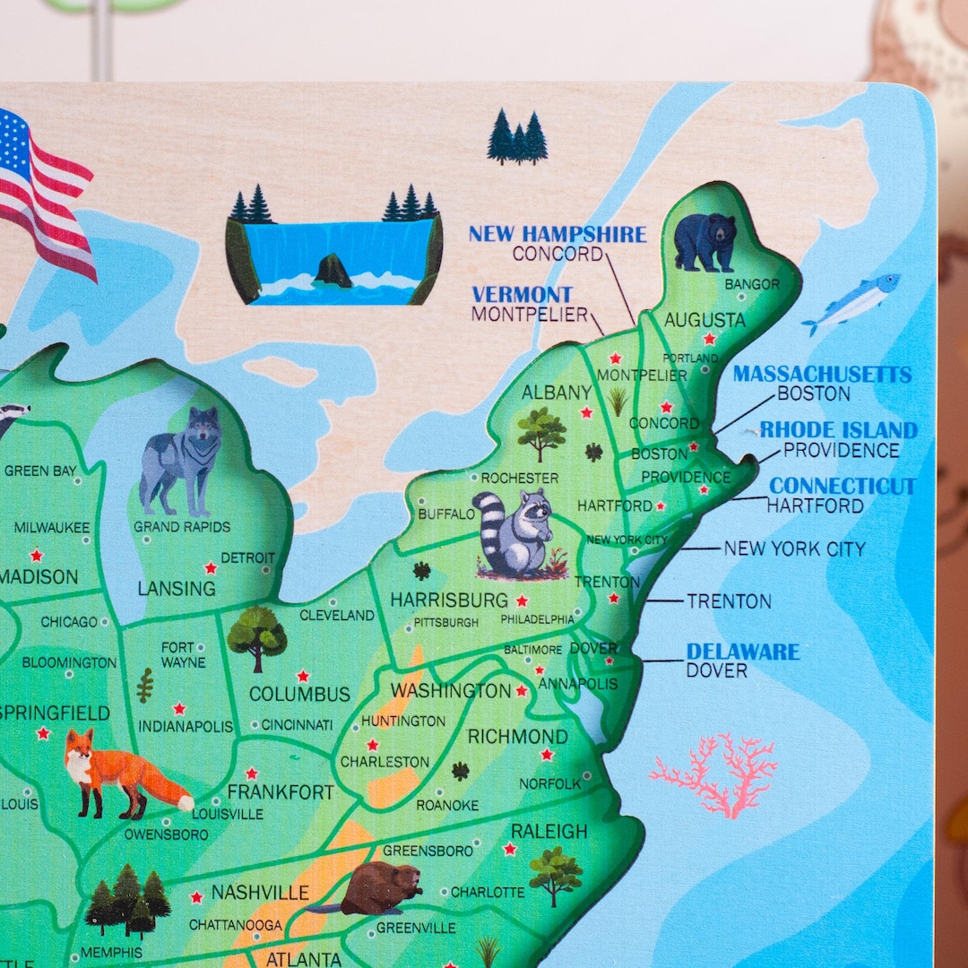 United States Map Puzzle Educational Toys Geography for Kids Wooden ...