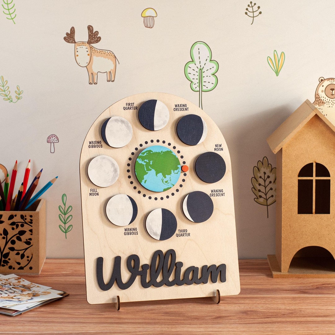 Moon Phases Calendar Wooden Perpetual Calendar for Kids Learning and ...