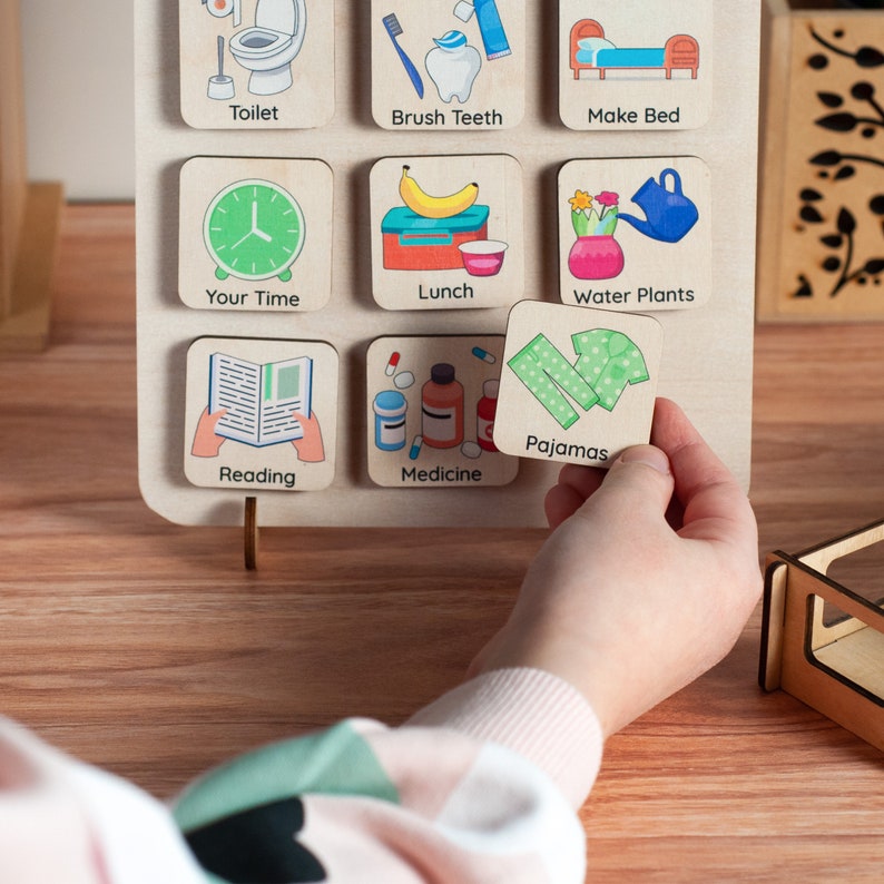 Educational Toys Kid Routine Chart Wooden Calendar Montessori Activity ...