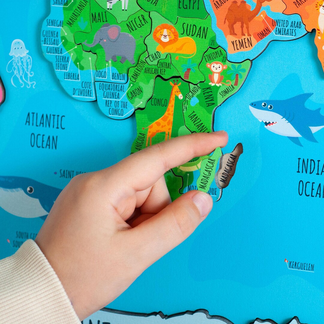 Montessori Puzzle Kids World Map Educational Puzzle Wooden Learning Toy ...