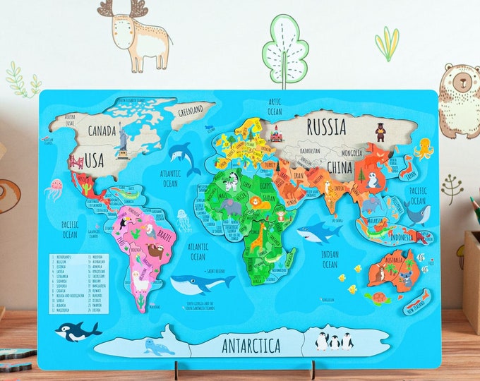 World Map Puzzle Naming the Countries and Their Geographical Location ...