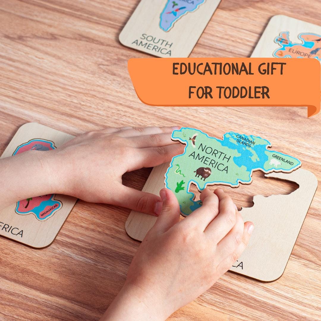 Educational Toys Wooden Continents Puzzle Montessori Geography Toy ...