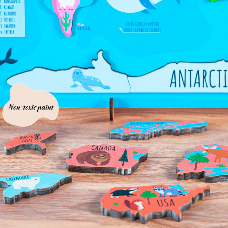 World Map Puzzle Learning Montessori Wood Toy Montessori Puzzle ...