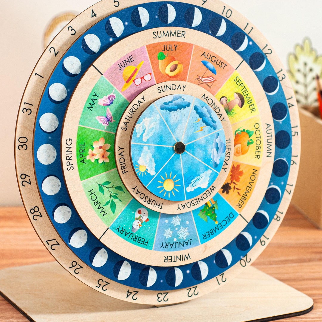 Montessori Moon Phases Calendar Wooden Perpetual Calendar Educational ...