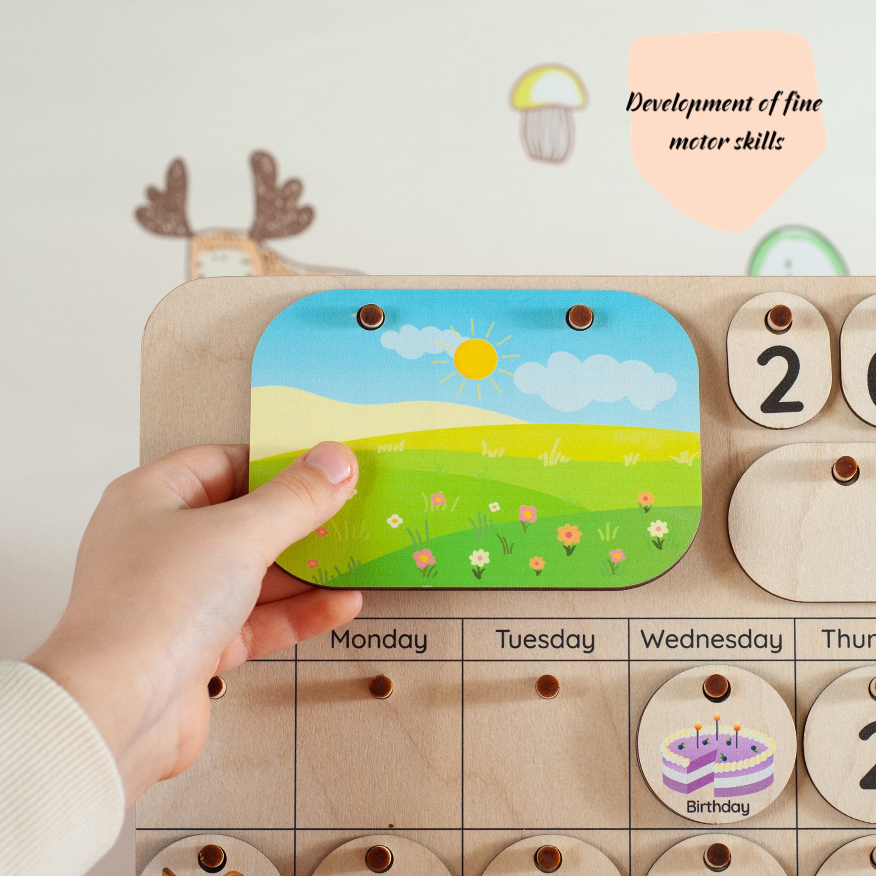 Montessori Calendar Educational Toy Toddler Room Decor Wooden Calendar ...