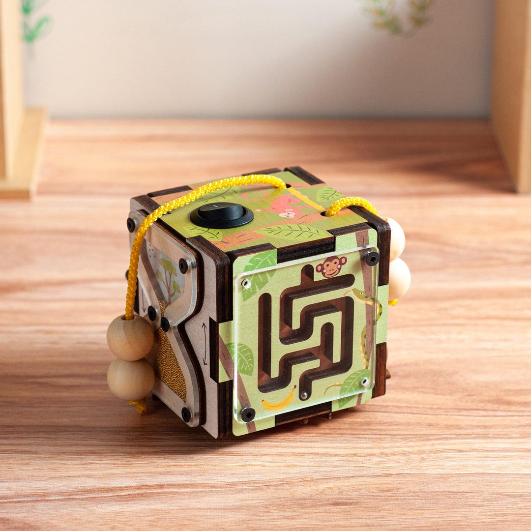 Busy Cube Sensory Learning Wooden Cube Toy Montessori Travel Busy Cube ...