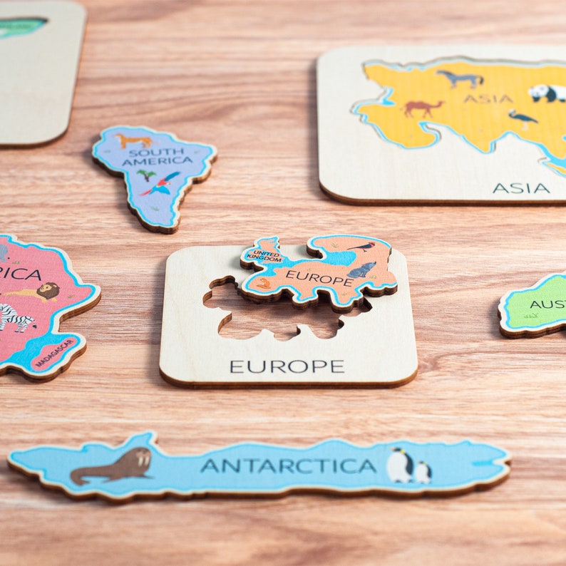 World Map Puzzle Educational Toys for Kids Continents Baby Puzzle ...