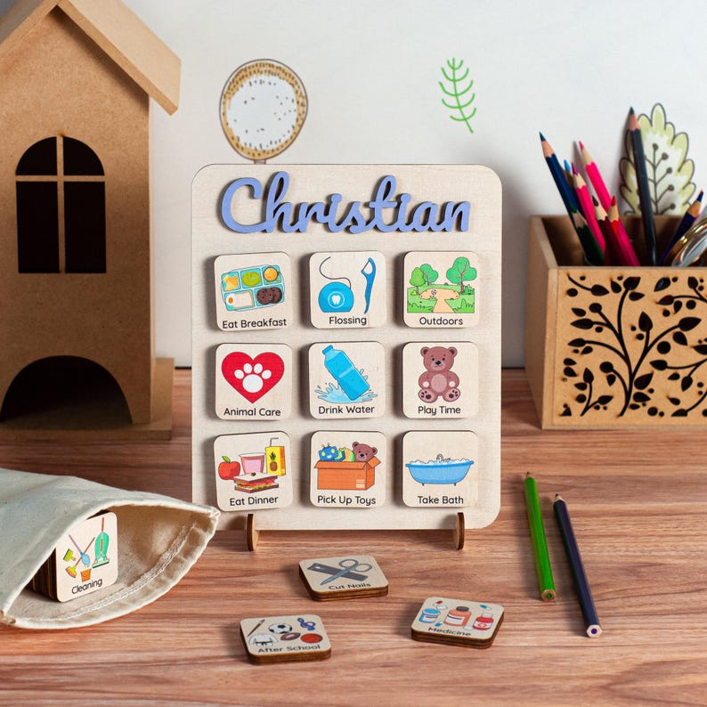 Magnetic Daily Routine Board for Kids: Montessori-inspired Wooden ...