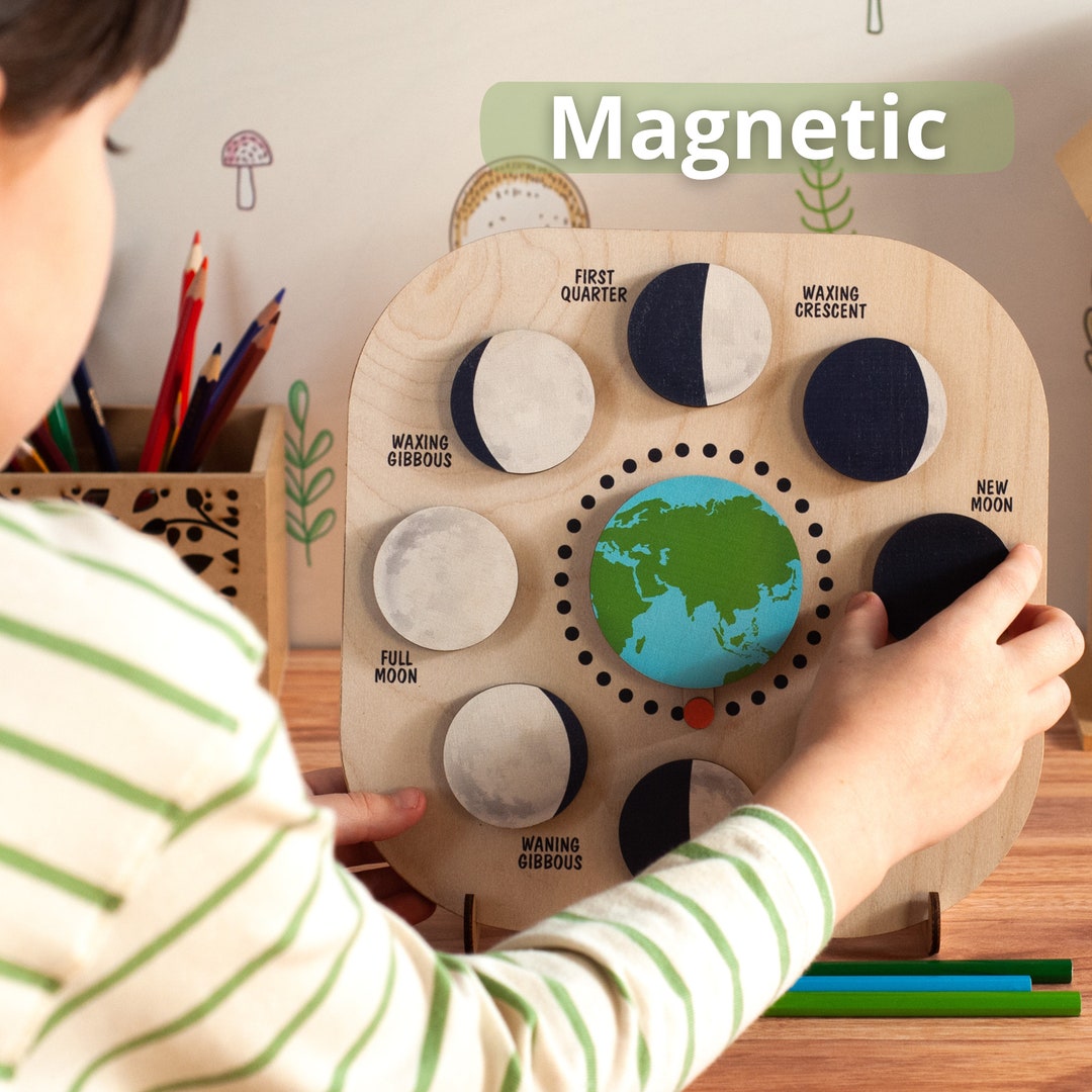 Educational Toys Montessori Moon Phase Calendar Wooden Perpetaul ...