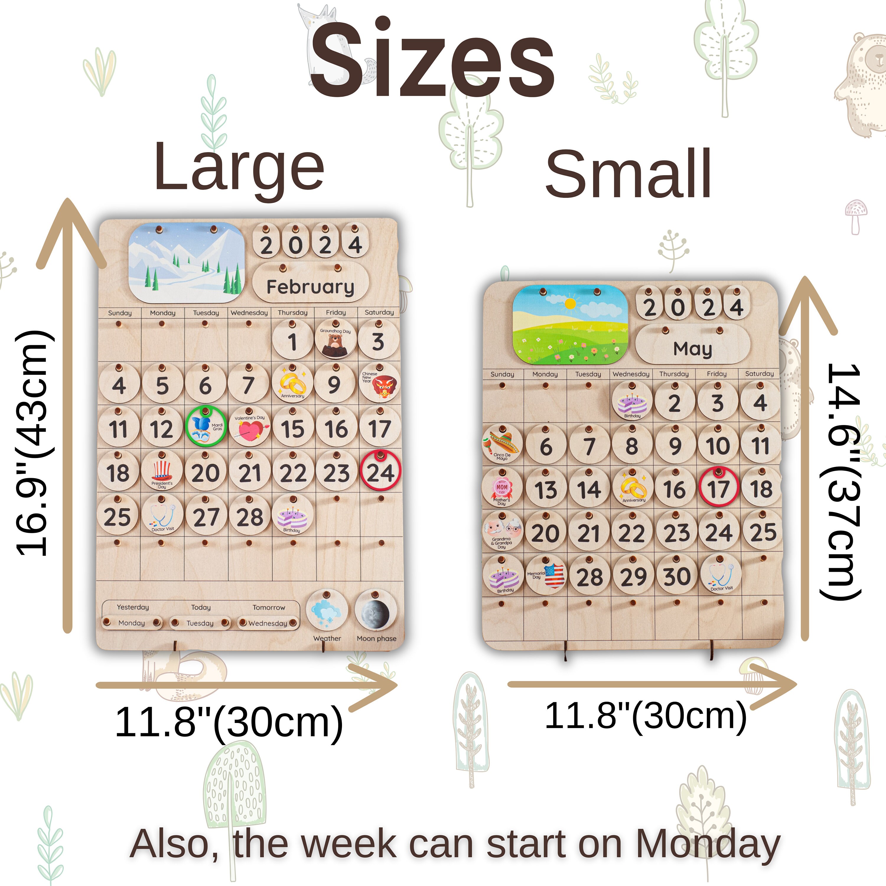 Montessori Calendar Educational Toy Toddler Room Decor Wooden Calendar ...