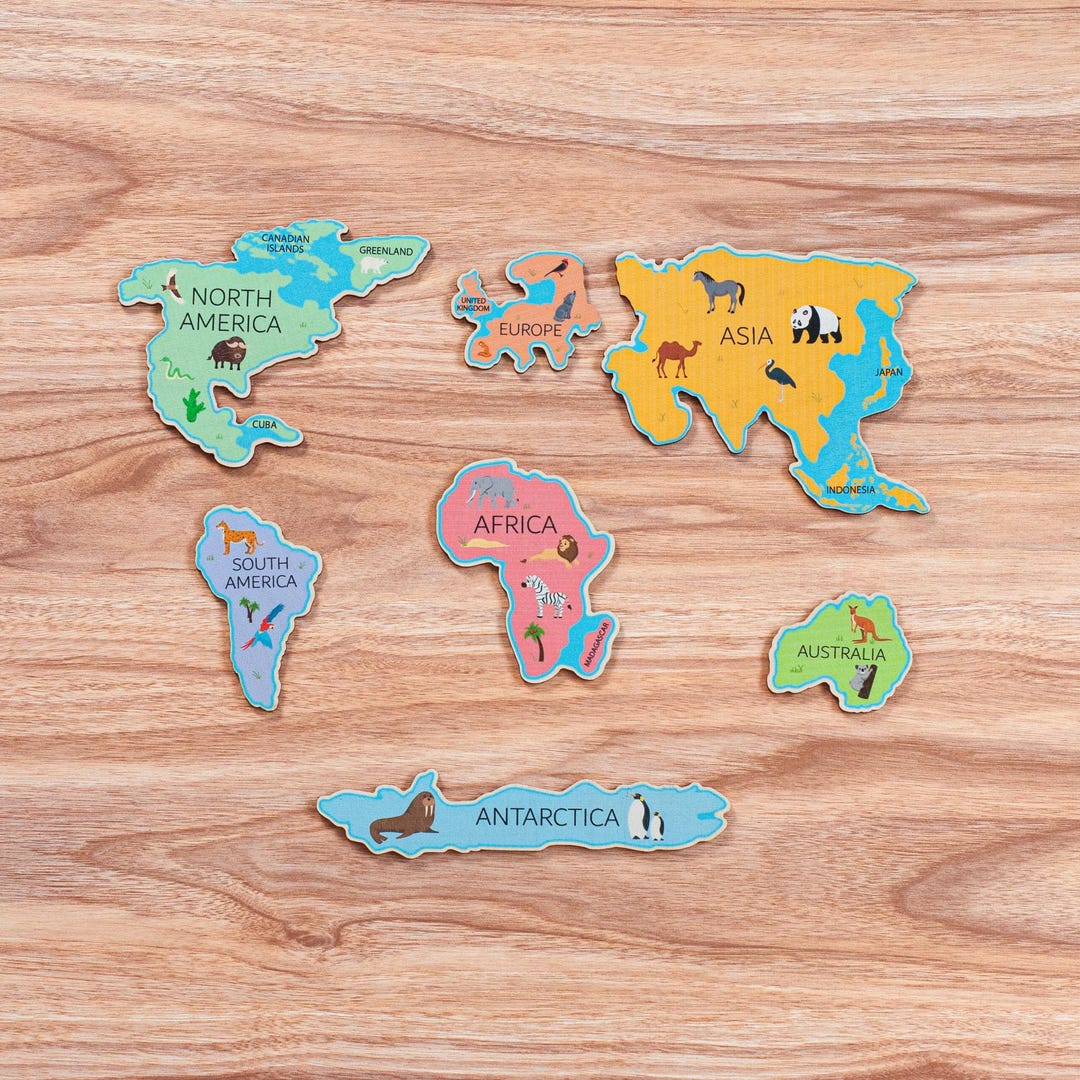 Montessori Continents Puzzle Wooden World Map Educational Toys ...