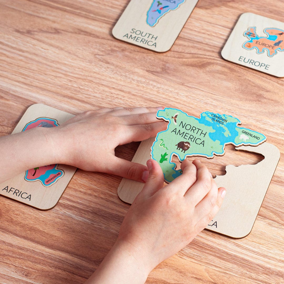 World Map Puzzle Wooden Continent Map Puzzle for Kids Montessori ...