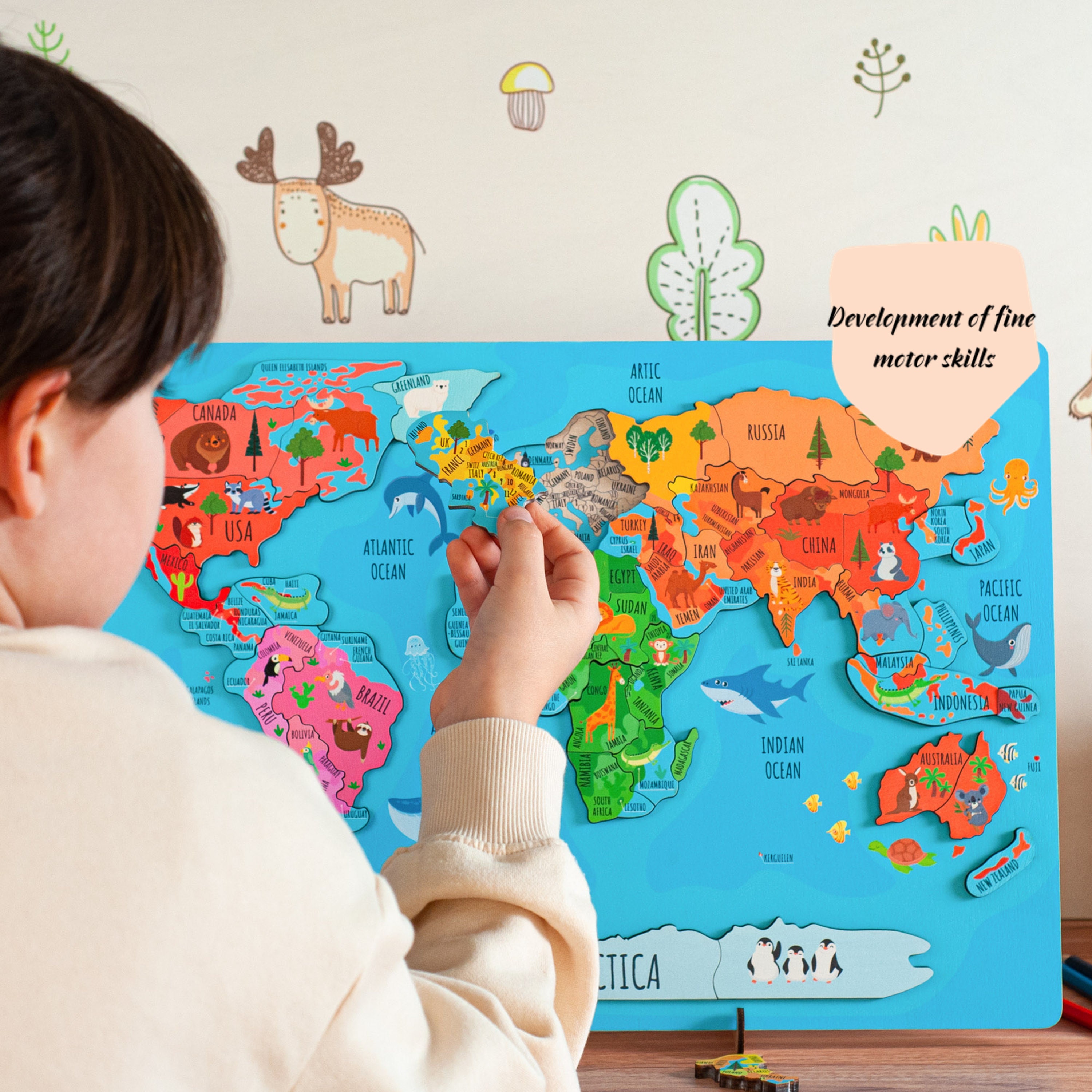 World Map Puzzle Learning Montessori Wood Toy Montessori Puzzle ...