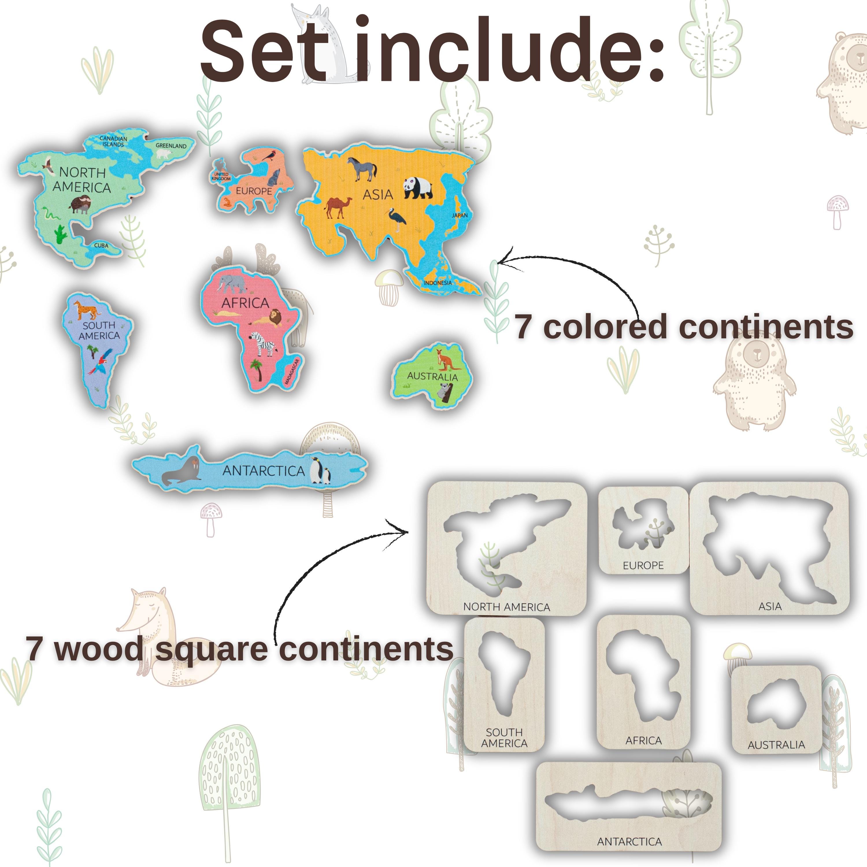 World Map Puzzle Preschool Learning Toy Fun Wooden Continents Puzzle ...