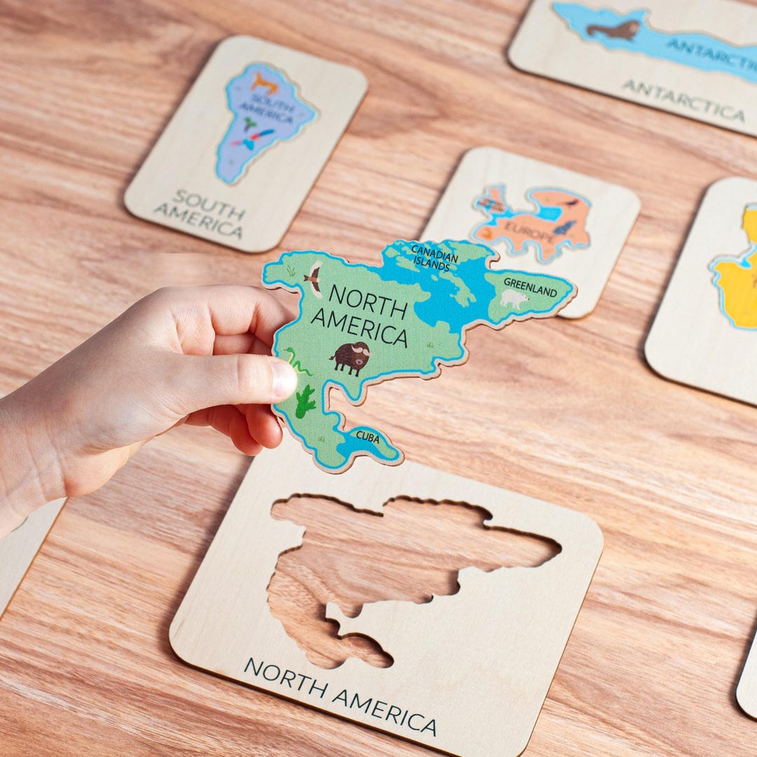 World Map Puzzle Wooden Continents Puzzle for Kids Montessori World Map ...