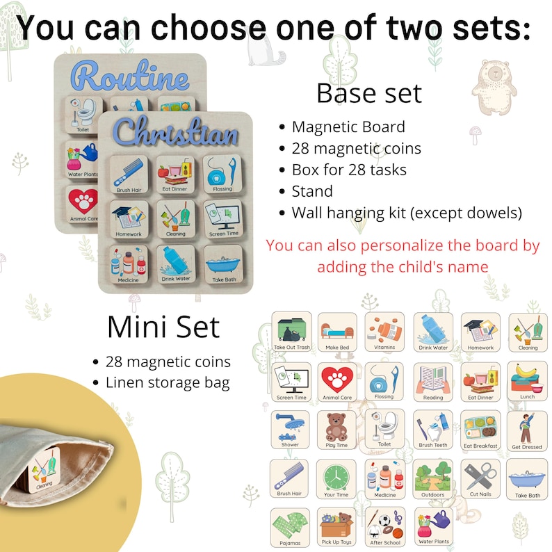 Magnetic Daily Routine Board for Kids: Montessori-inspired Wooden ...