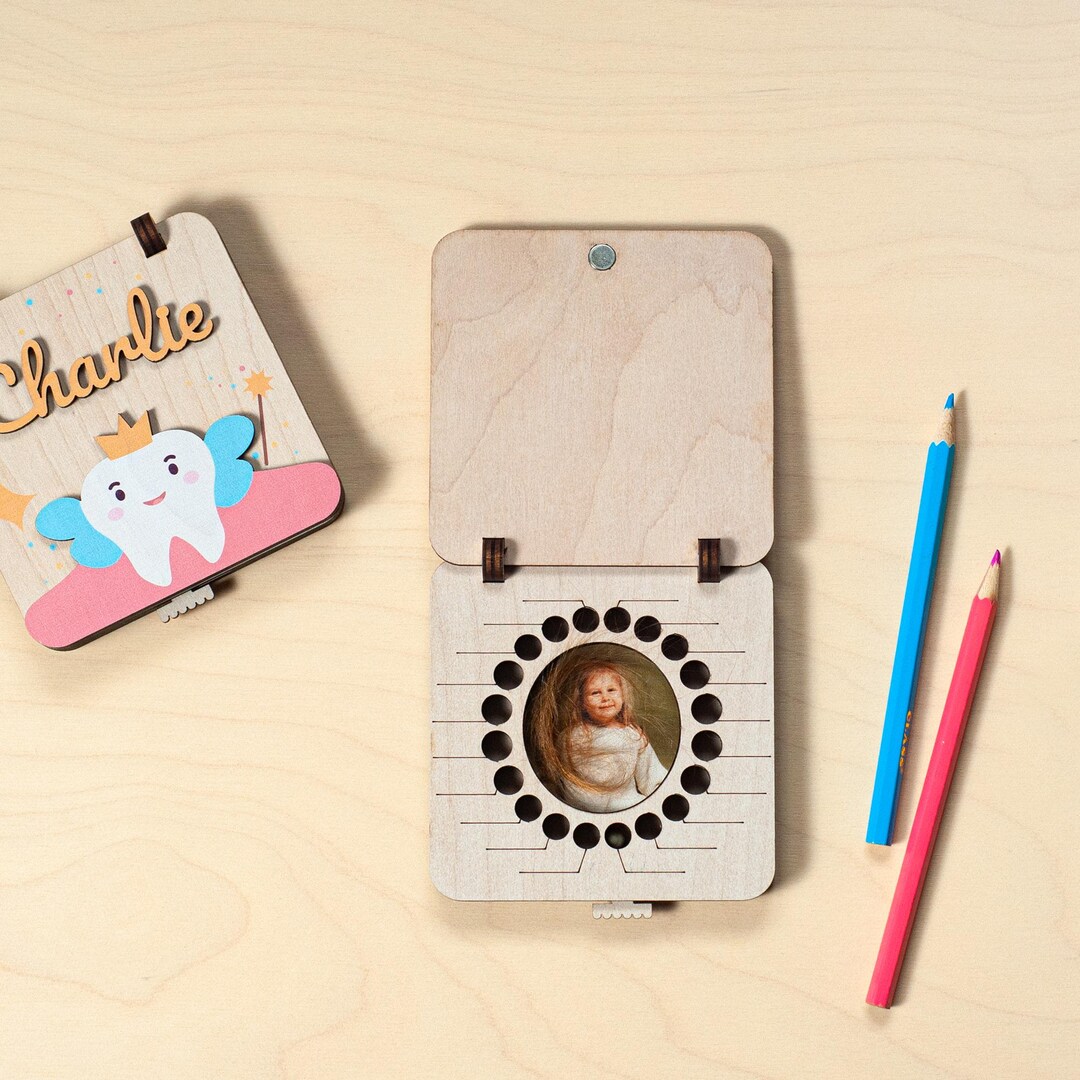 Tooth Fairy Box My First Teeth Box Baby Tooth Keepsake Box Wooden Round ...