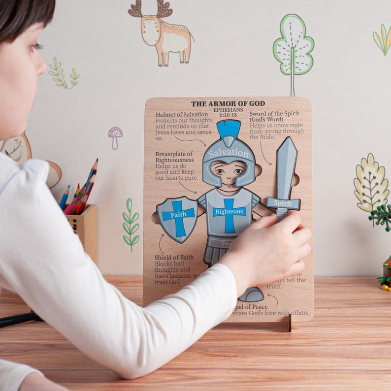 Toddler Gifts Armor of God Wooden Puzzle Christian Montessori Toy for ...