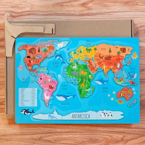 Montessori Puzzle Wooden Continent Map for Kids Educational Puzzle for ...