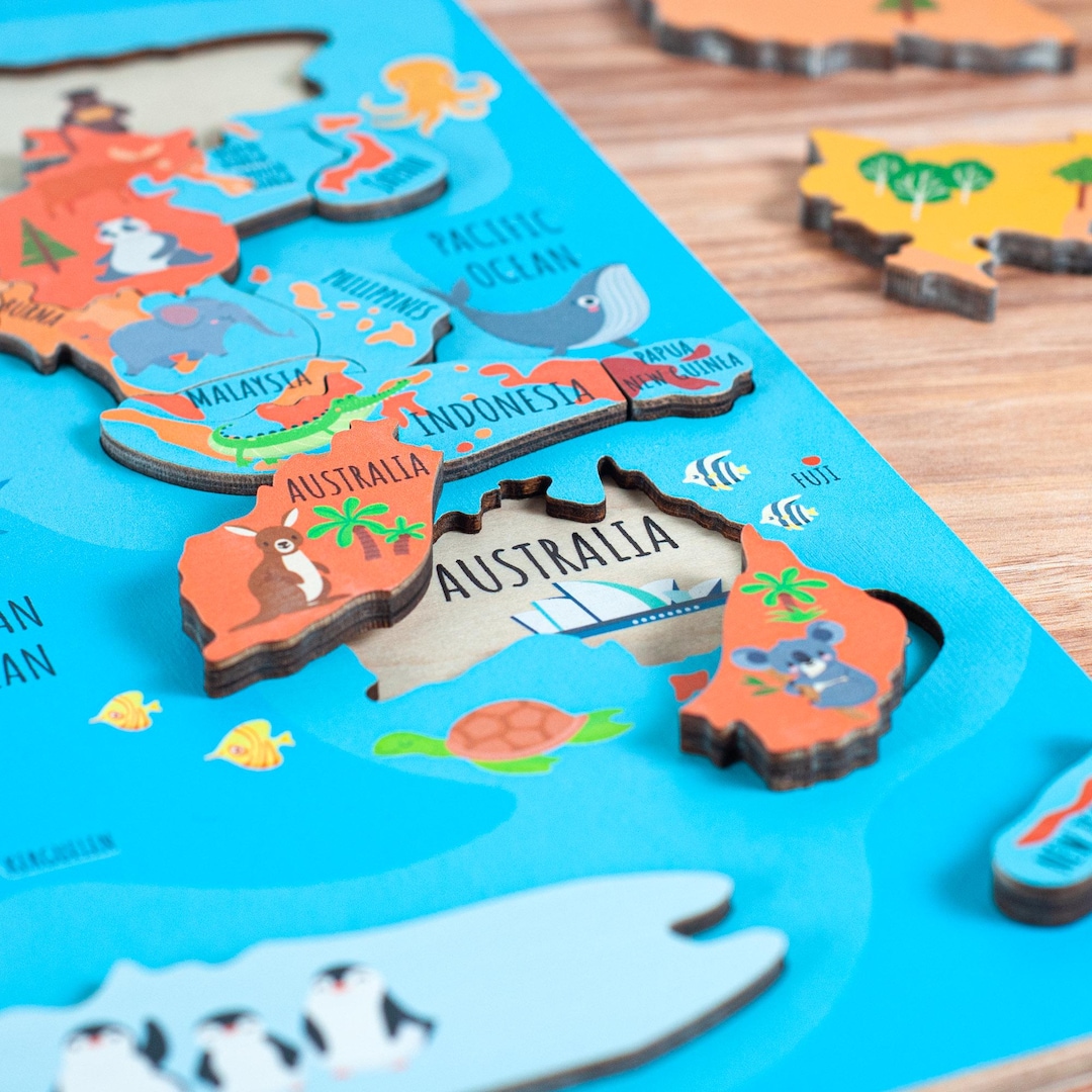 Educaitional Toys Wooden World Map Puzzle Learnin Toy for Kids ...