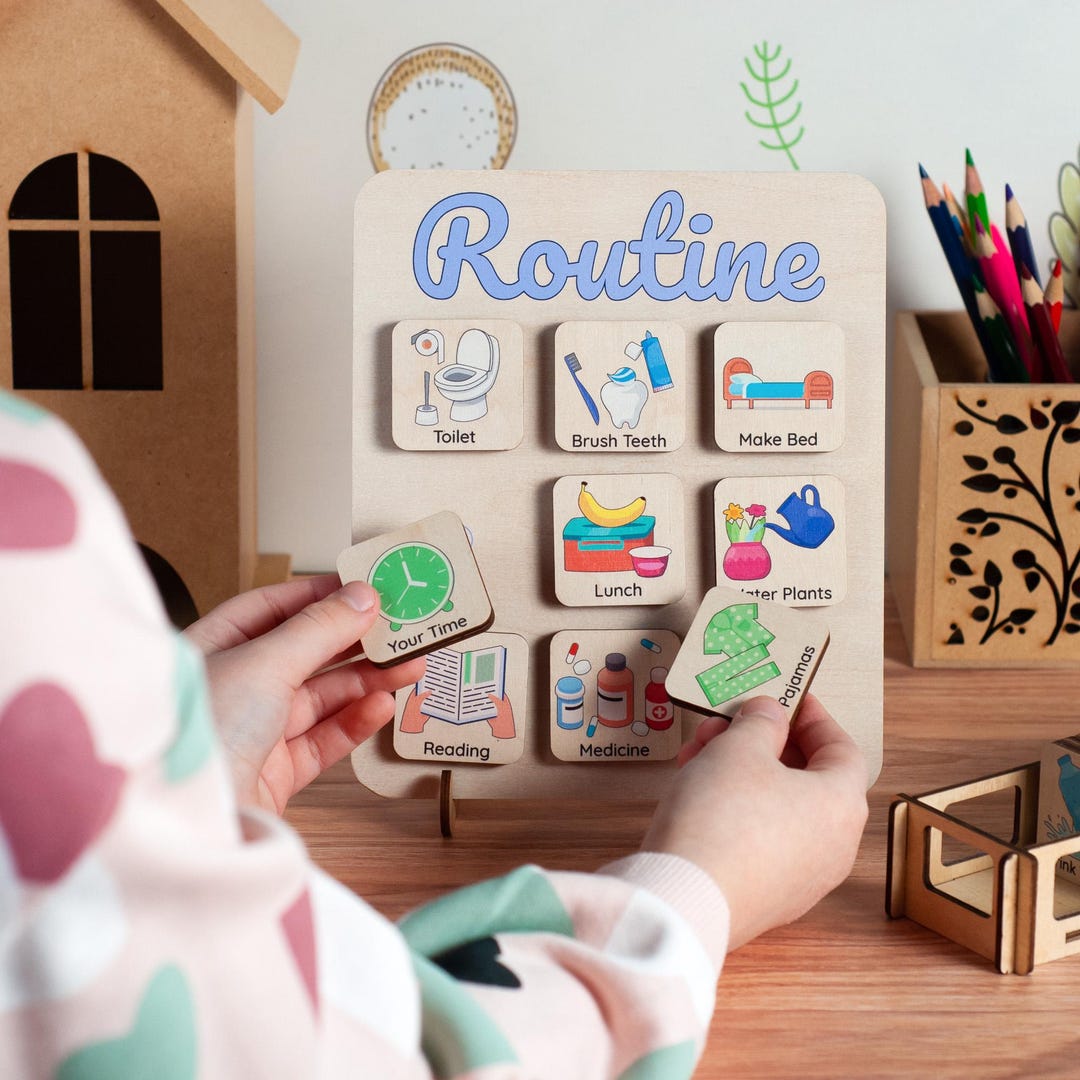 Montessori Calendar Kids Daily Planner Toddler Routine Chart Wooden ...