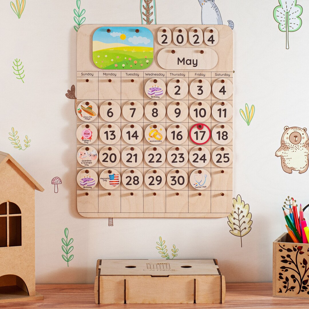 Wooden Montessori Calendar Perpetual 2025 Calendar for Toddlers ...