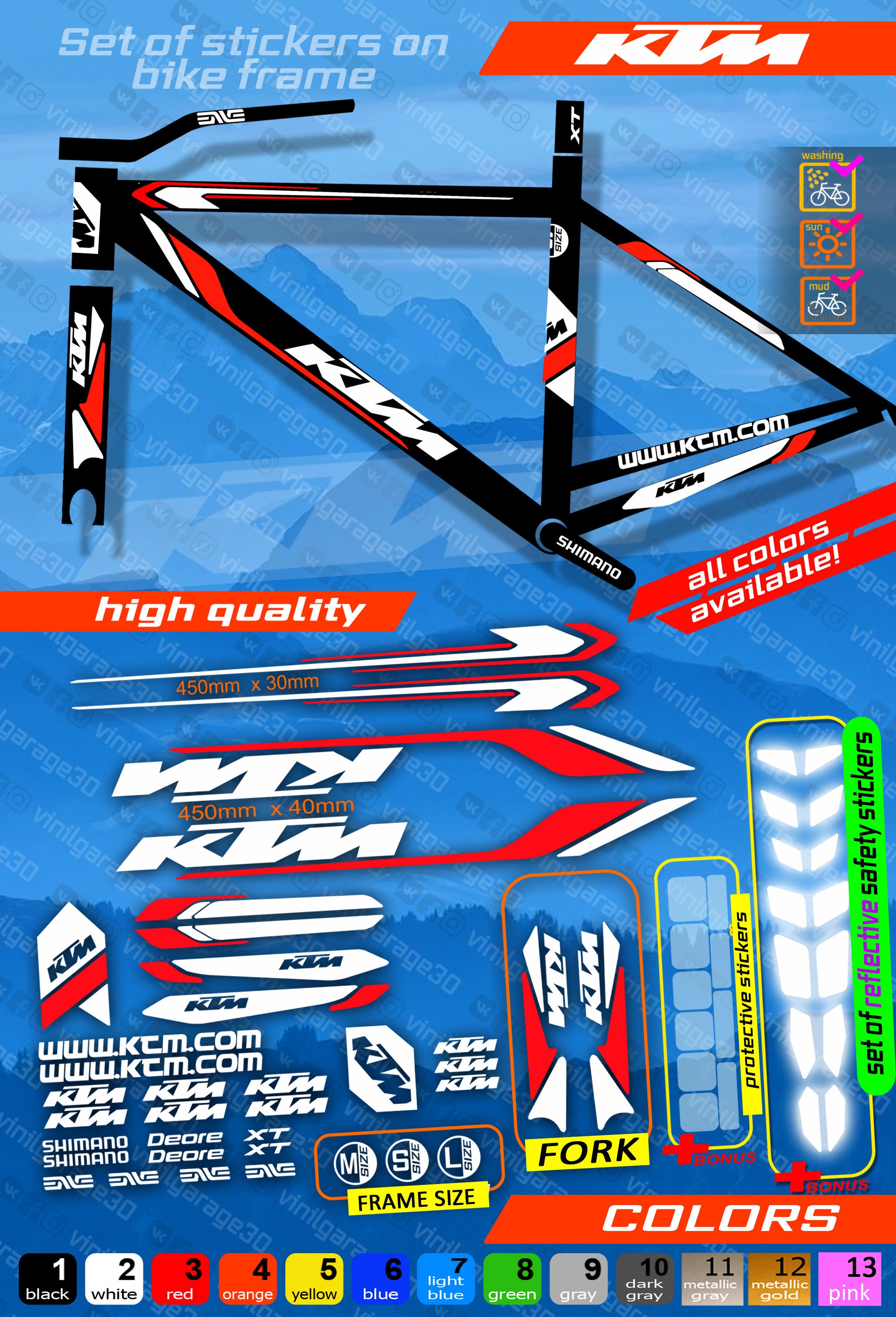 Custom Made KTM Bicycle Stickers, Stickers on the Frame +fork - Etsy