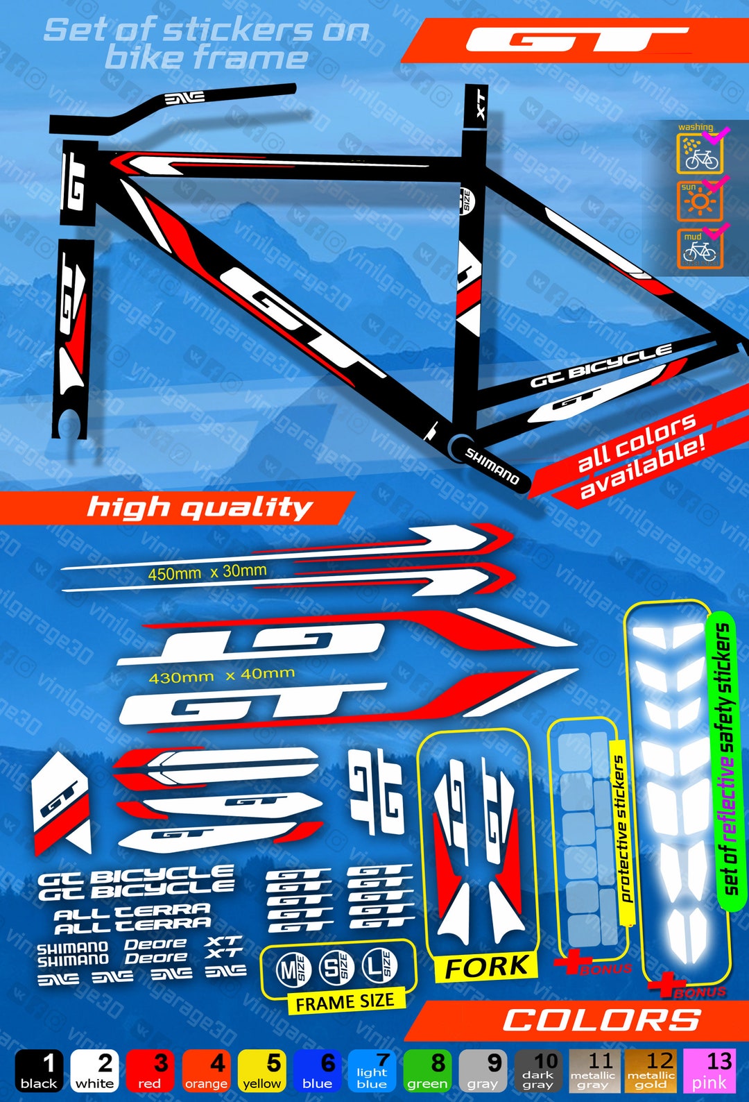 Custom Made GT Bicycle Stickers, Stickers on the Frame +fork - Etsy