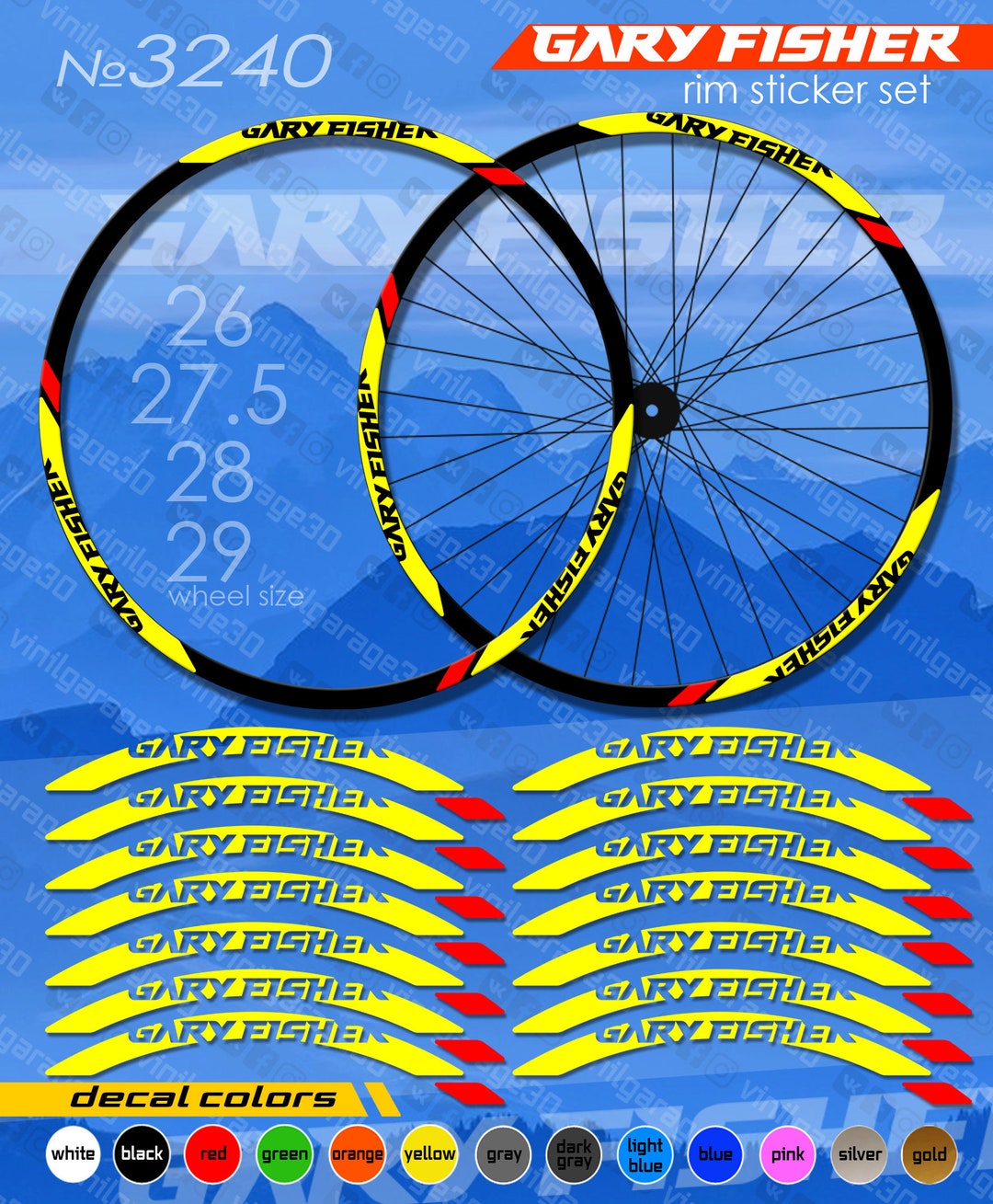 Bicycle Rim Stickers Gary Fisher, Set of Stickers, Stickers on the Rim ...