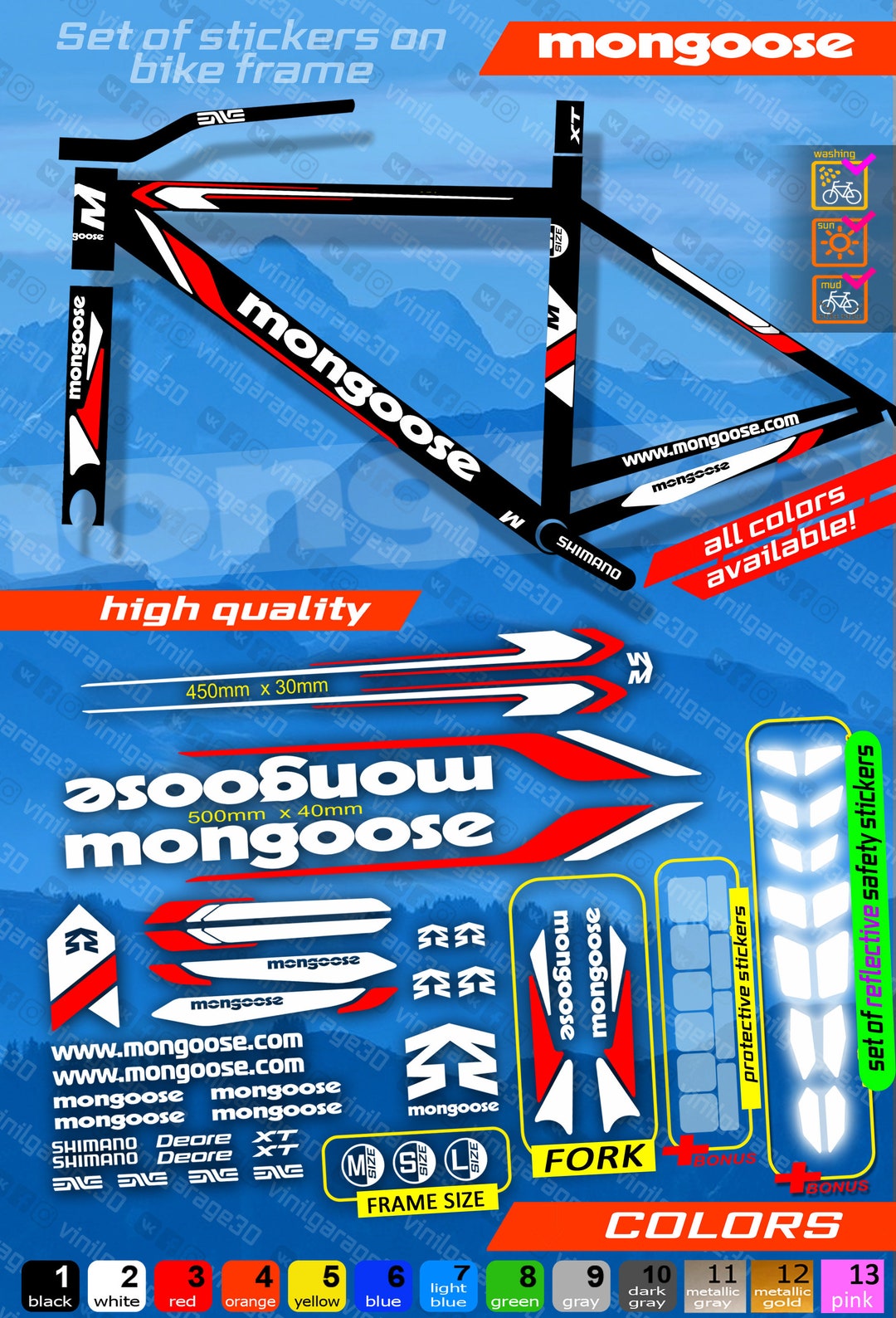 Custom Made Mongооse Bicycle Stickers, Stickers on the Frame +fork - Etsy