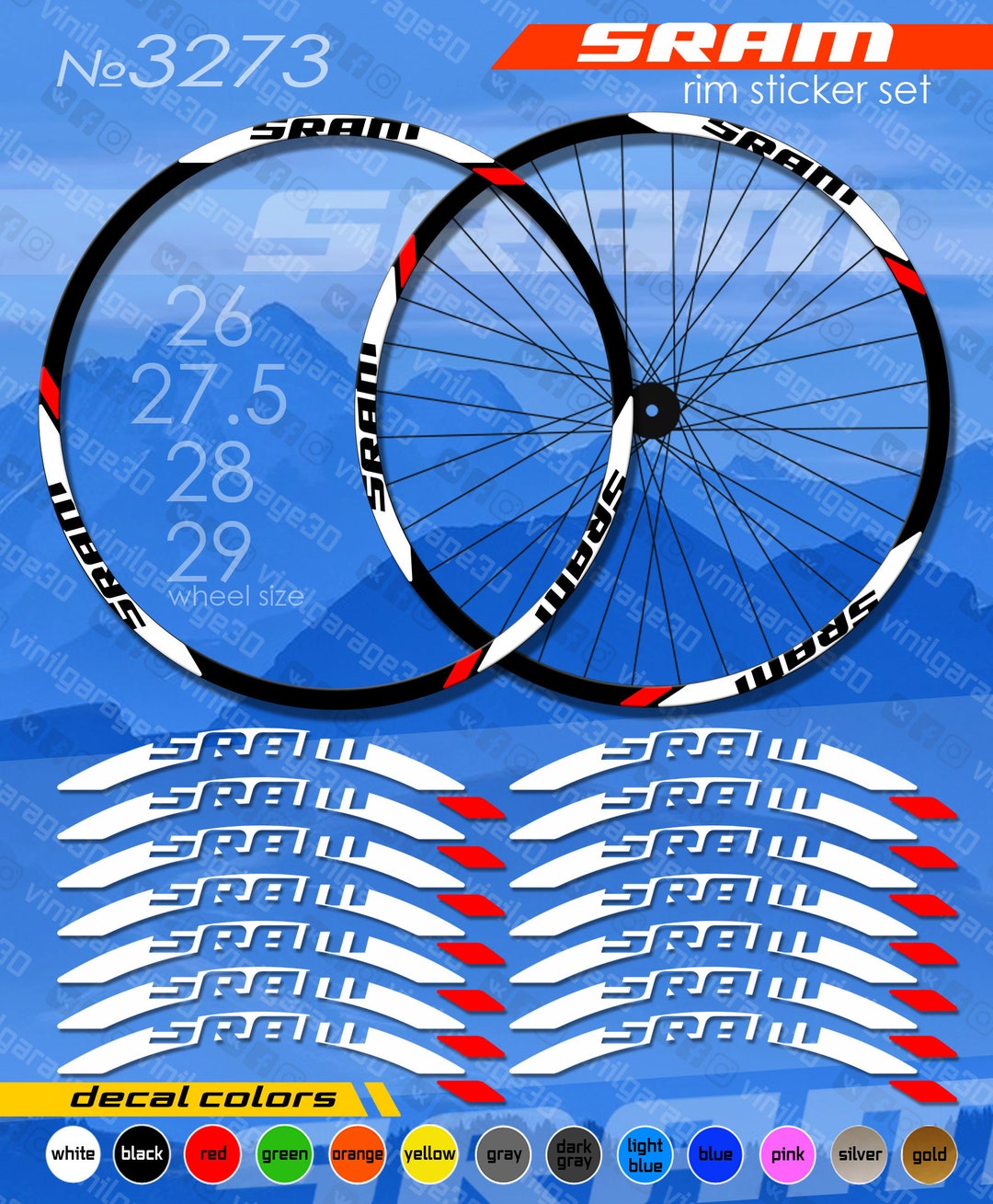 Bicycle Rim Stickers Sram, Set of Stickers, Stickers on the Rim - Etsy