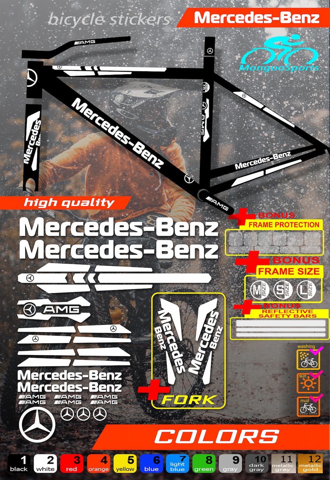 Custom Made Mercedes-benz Bicycle Stickers, Stickers on the Frame +fork ...
