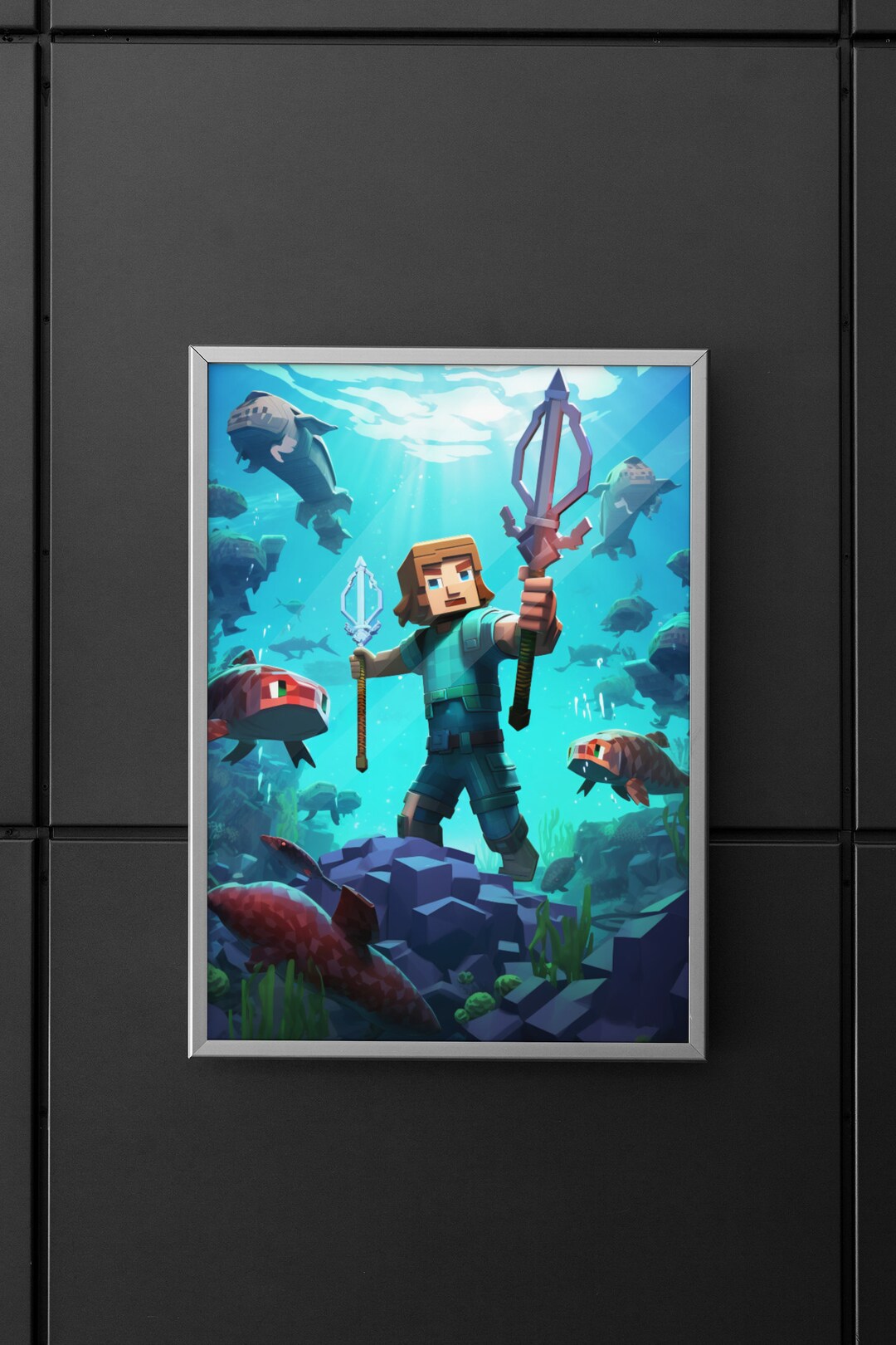 Stunning 4K Minecraft Print: Underwater Adventure With Steve Vibrant ...